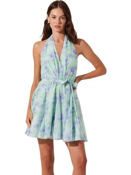 Astr The Label Clare Halterneck Mini Dress - Mint Tie Dye
