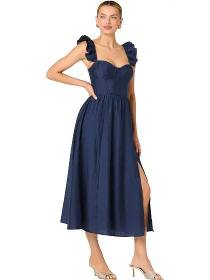 Astr The Label Wedelia Bustier Midi Dress - Navy