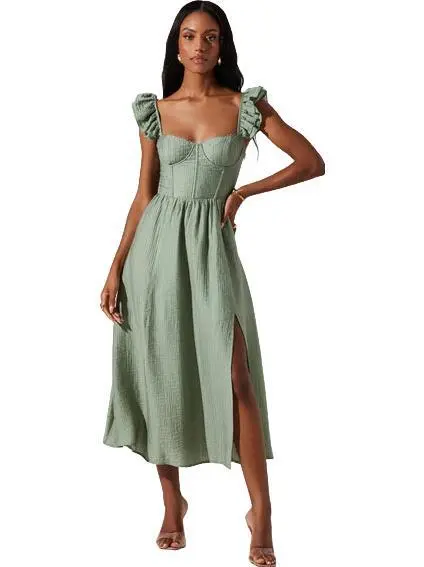 Astr The Label Wedelia Bustier Midi Dress - Sage