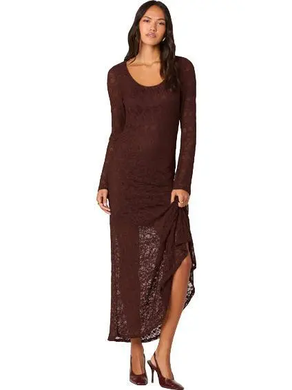 Astr The Label Long Sleeve Lace Maxi Dress - Chocolate Brown