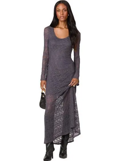 Astr The Label Long Sleeve Lace Maxi Dress - Midnight Charcoal