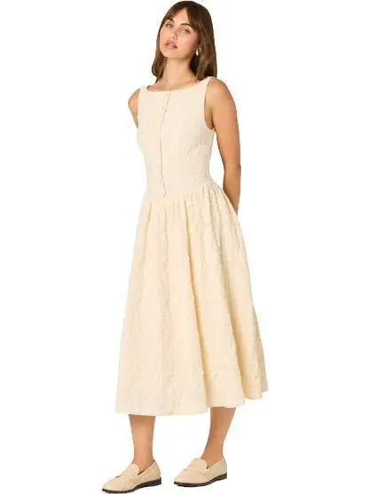 Astr The Label Button Front Boat Neck Midi Dress - Cream