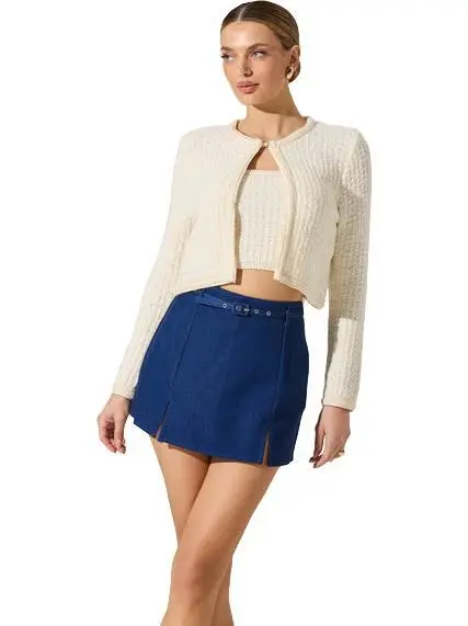 Astr The Label Belted Denim Mini Skort - Blue