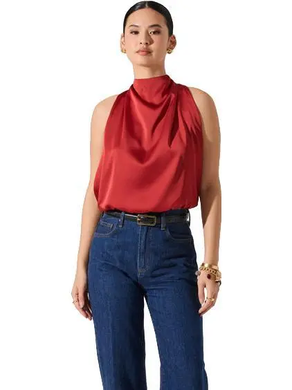 Astr The Label Joleisa Satin High Neck Top - Rust