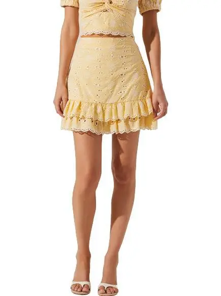 Astr The Label Eyelet Ruffle Mini Skirt - Light Yellow