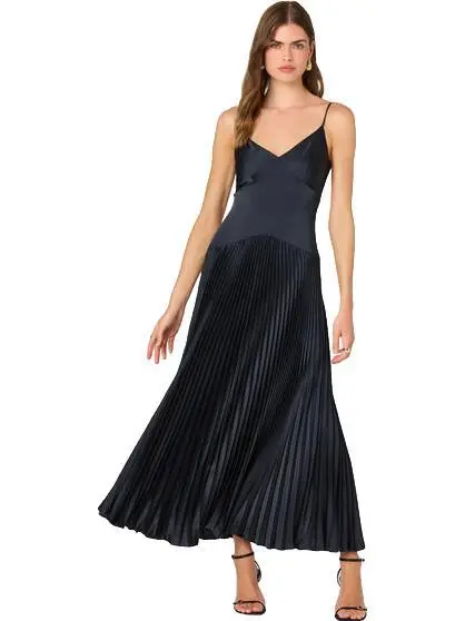 Astr The Label Pleated Drop Waist Maxi Dress - Navy