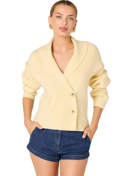 Astr The Label Ayleen Ribbed Wrap Cardigan - Butter Yellow