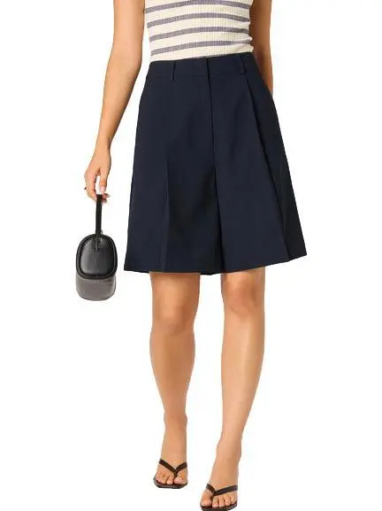 Astr The Label Quillie Pleated Bermuda Shorts - Navy