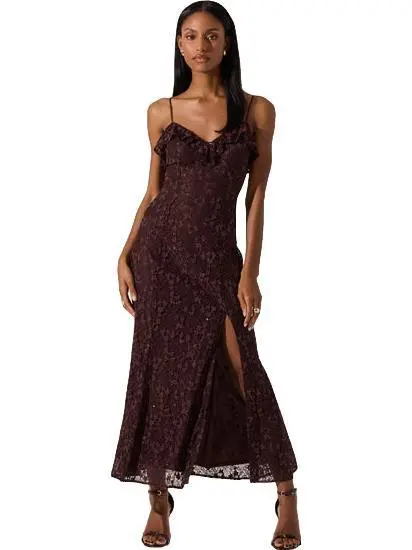 Astr The Label Leonie Floral Lace Maxi Dress - Wine Brown