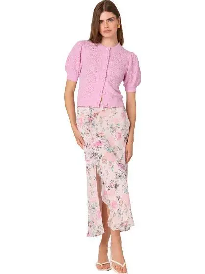 Astr The Label Ananda Floral Bias-cut Ruffle Midi Skirt - Pink Floral