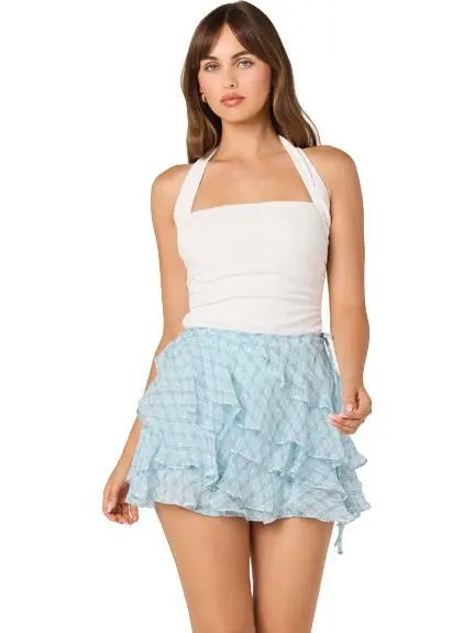 Astr The Label Madeleine Plaid Tiered Mini Skirt - Blue Plaid
