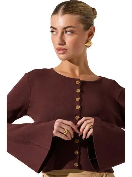 Astr The Label Nylah Bell Sleeve Cardigan - Brown