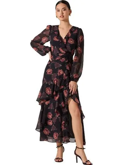 Astr The Label Corrina Floral Ruffle Maxi Dress - Black Floral