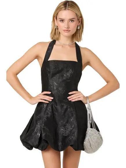Astr The Label Jinx Jacquard Halter Mini Dress - Black