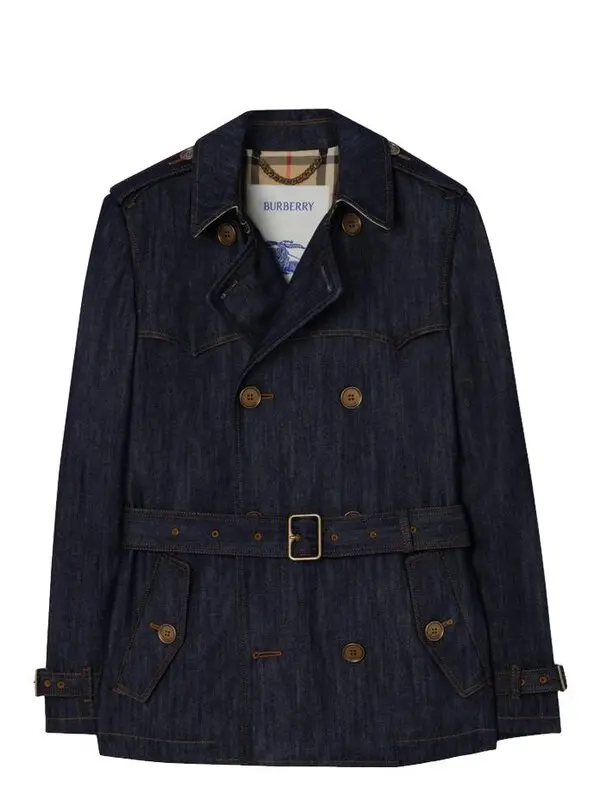 Burberry Short Denim Trench Coat - Dark Navy