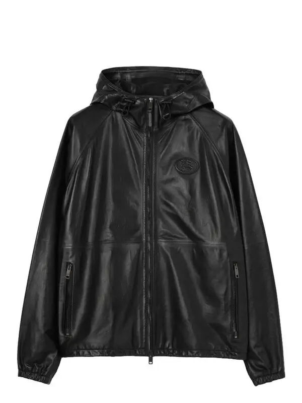 Burberry Leather Hooded Jacket - Black