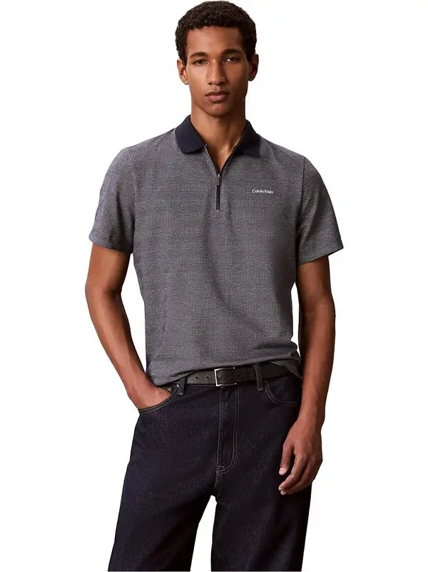 Calvin Klein Herringbone Zip Polo Shirt - Dark Sapphire