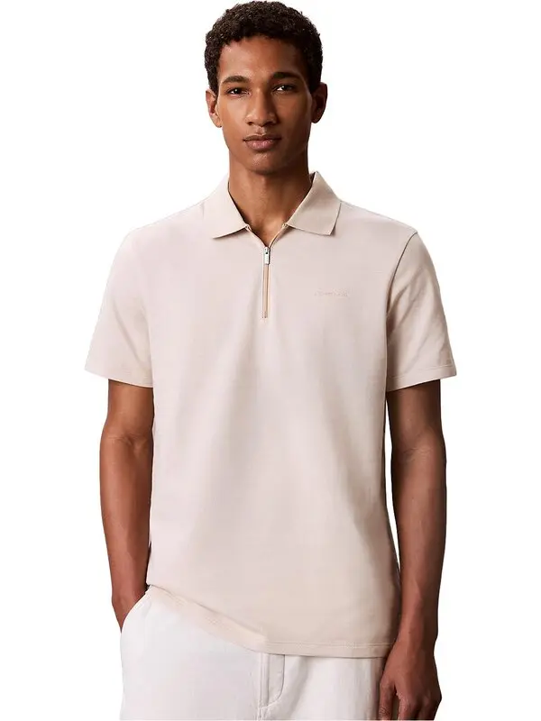 Calvin Klein Herringbone Zip Polo Shirt - White Pepper