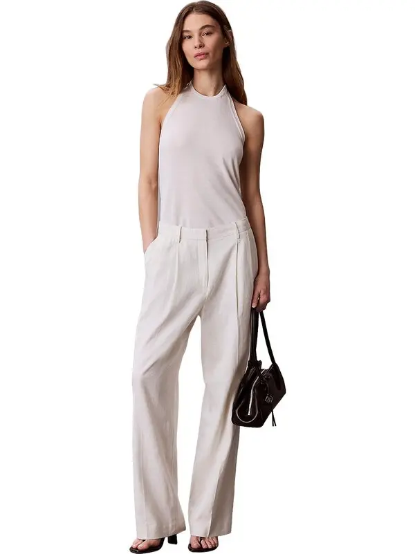 Calvin Klein Linen Blend Tailored Wide Leg Pants - Tofu
