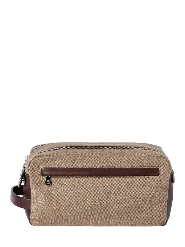 Brunello Cucinelli Cotton-linen Wash Bag With Leather Trim - Beige