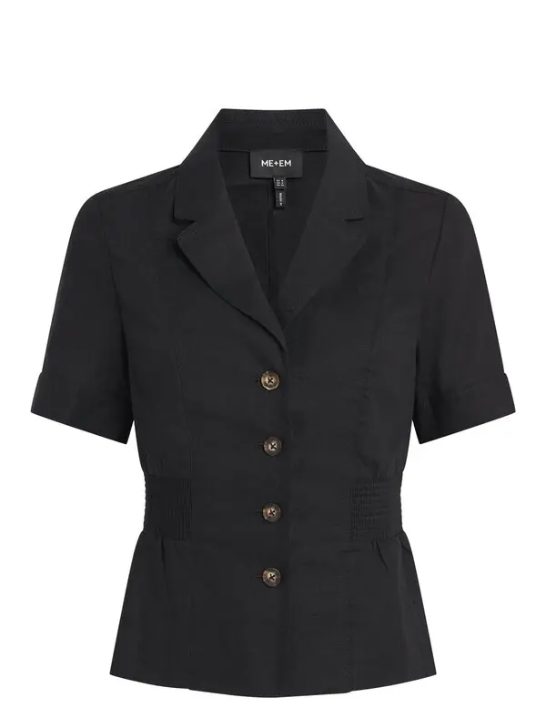 ME+EM Linen-blend Soft Sculpt Top With Shirring - Black