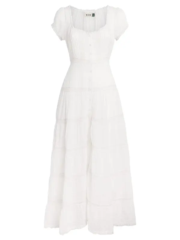 Rixo Jaclyn Broderie Anglaise Midi Dress - White