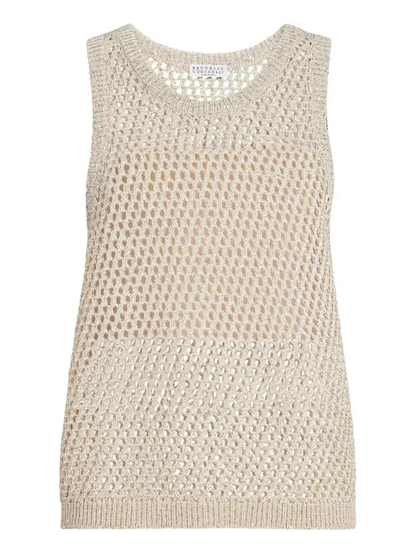 Brunello Cucinelli Open-knit Sequined Tank Top - Beige