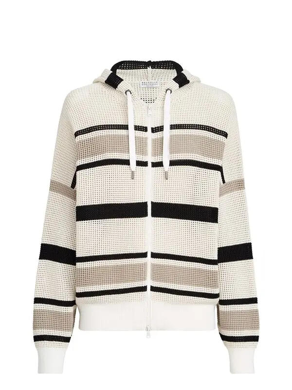 Brunello Cucinelli Cotton Stripe Zip-up Hoodie - White