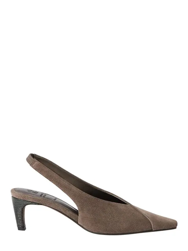 Brunello Cucinelli Suede Monili Slingback Pumps - Brown