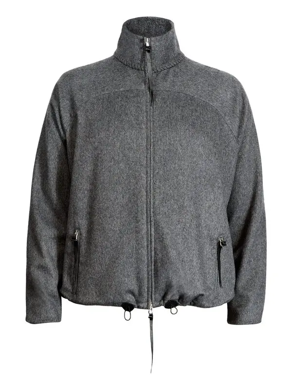 ALAN SCOTT Cashmere-blend Track Sweater With Leather Pulls - Grey