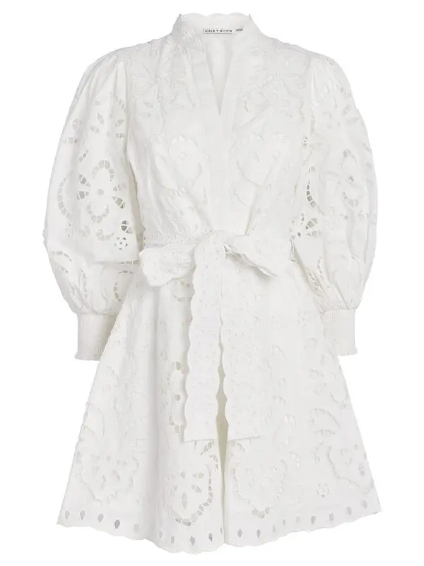 Alice + Olivia Embroidered Lucy Mini Shirt Dress - White
