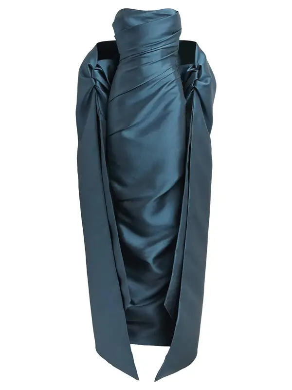 MARMAR HALIM Satin Cape Column Gown - Blue