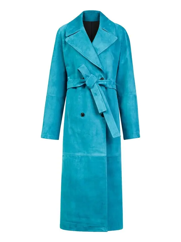 Alaïa Goat Suede Trench Coat - Turquoise