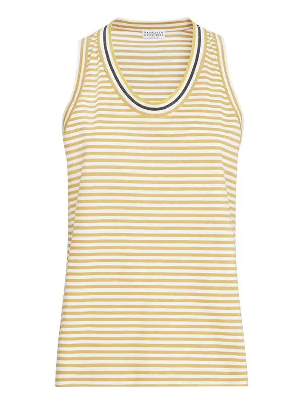 Brunello Cucinelli Cotton Striped Tank Top - Yellow
