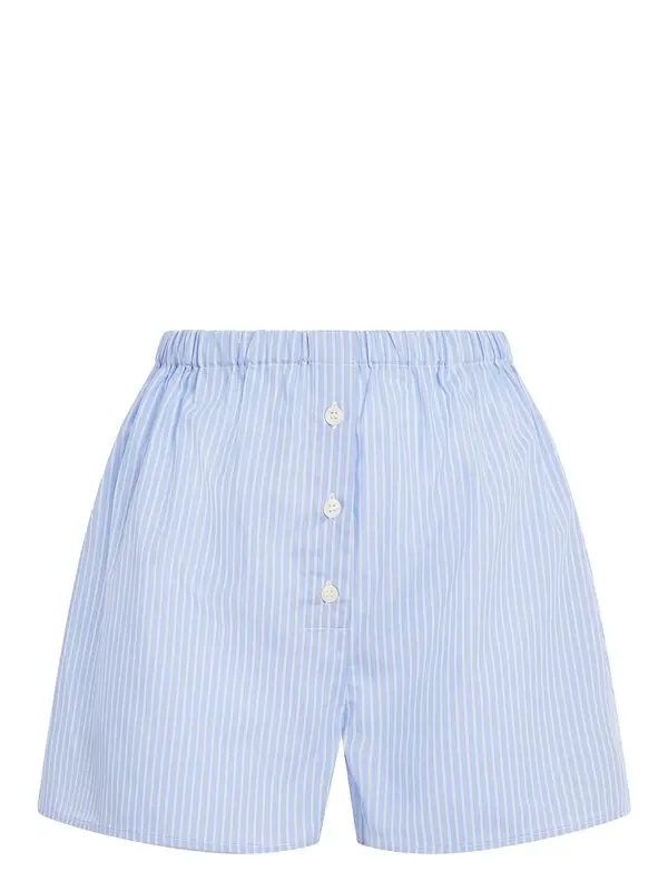 SPORTY & RICH Cotton Mini Boxer Shorts With Stripes And Embroidery - Blue