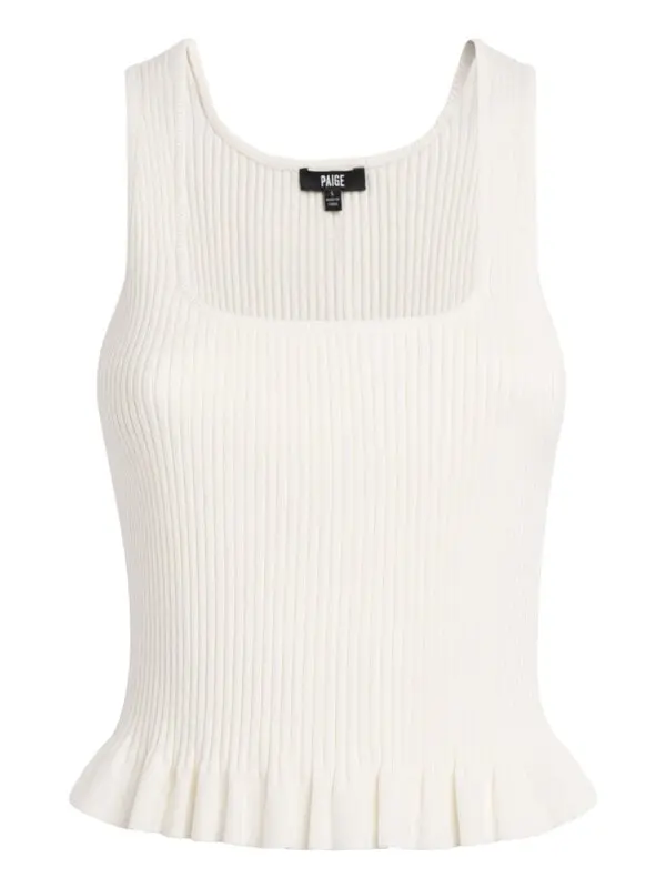 Paige Bronwyn Ribbed Tank Top With Ruffled Hem - Ivory