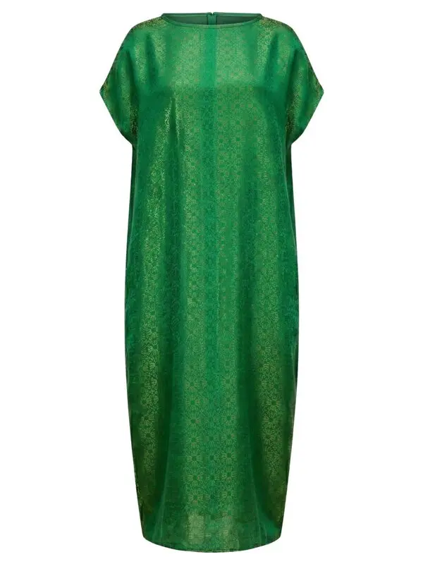 SILK AND BEARS Seraphine Emerald Jade Geometric Jacquard Silk Kaftan Maxi Dress - Green