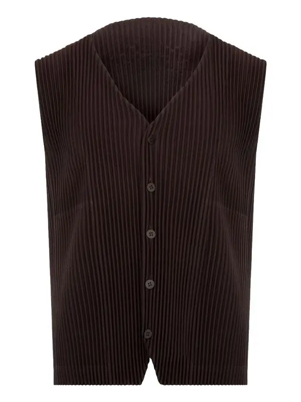 Issey Miyake Pleated V-neck Vest - Black