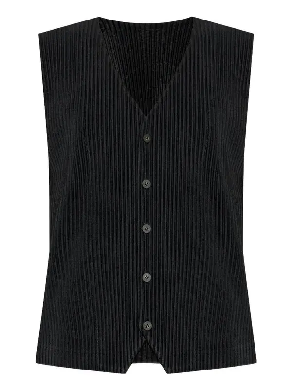 Issey Miyake Pleated V-neck Vest - Black
