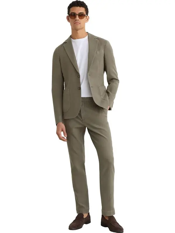 REISS Jason Garment-dyed Piqué Tailored-fit Trousers - Dark Green