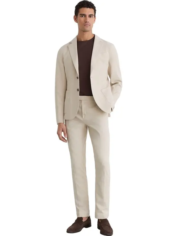 REISS Jason Garment-dyed Piqué Tailored-fit Trousers - Natural