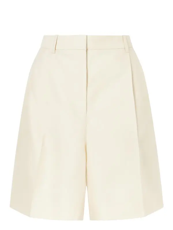 Khaite Auggie Pleated Wool And Silk-blend Shorts - Neutrals