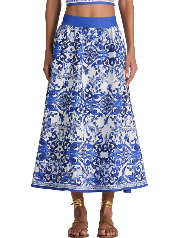 Alice + Olivia Earla Linen Blend Printed Midi Skirt - Solstice