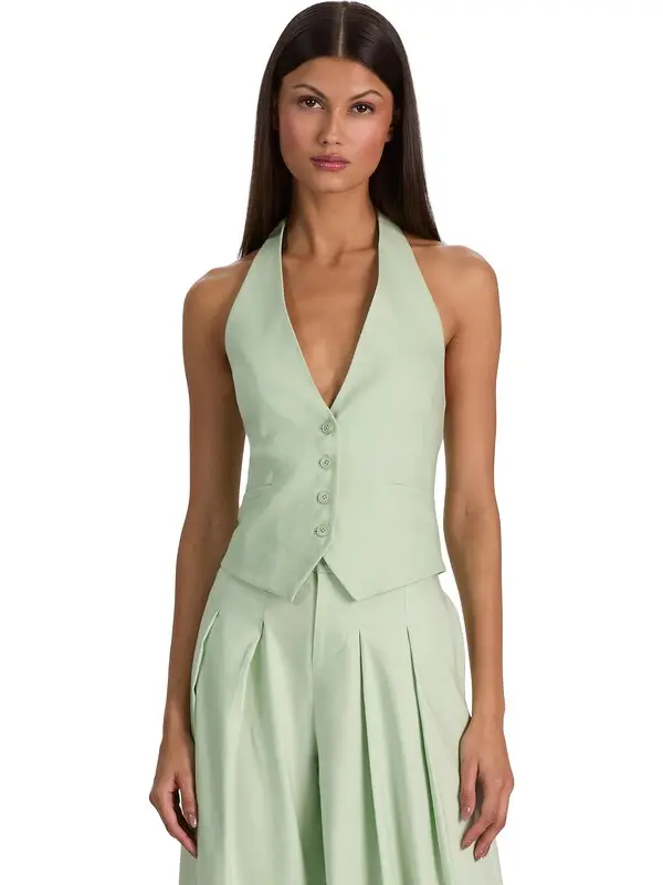 Alice + Olivia Erica Linen Vest - Green Lily
