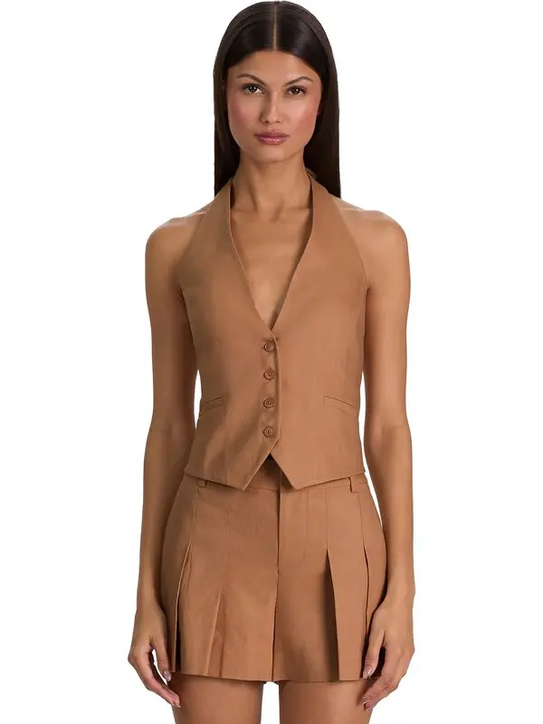 Alice + Olivia Erica Linen Vest - Tan