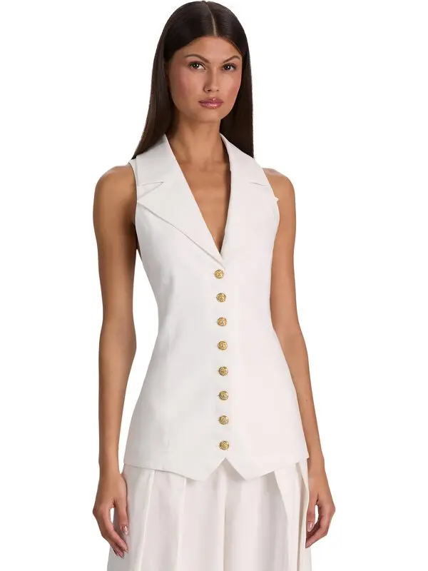 Alice + Olivia Pat Collared Long Vest - Off White