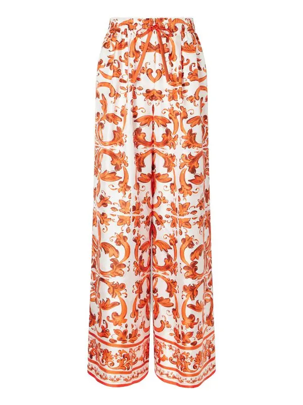 Dolce & Gabbana Printed Silk-twill Wide-leg Pants - Orange