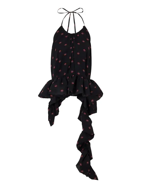 LIBEROWE Tamara Printed Silk-chiffon Peplum Blouse - Black