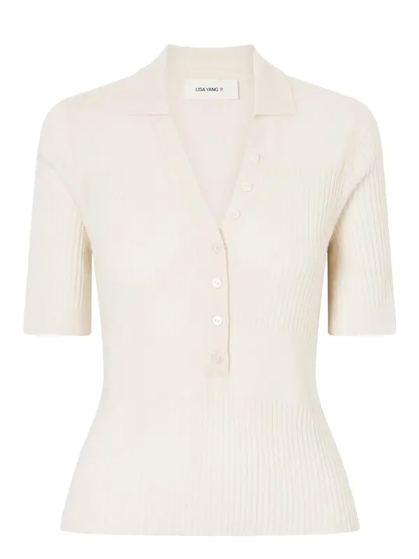 LISA YANG Malie Ribbed-knit Cashmere Polo Sweater - Neutrals