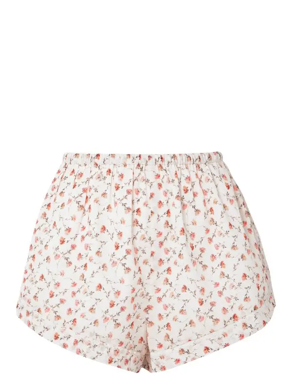 Posse Charlotte Lace-trimmed Floral-print Cotton Shorts - White